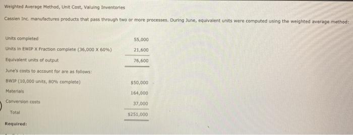 Solved Weighted Average Method, Unit Cost, Valuing | Chegg.com