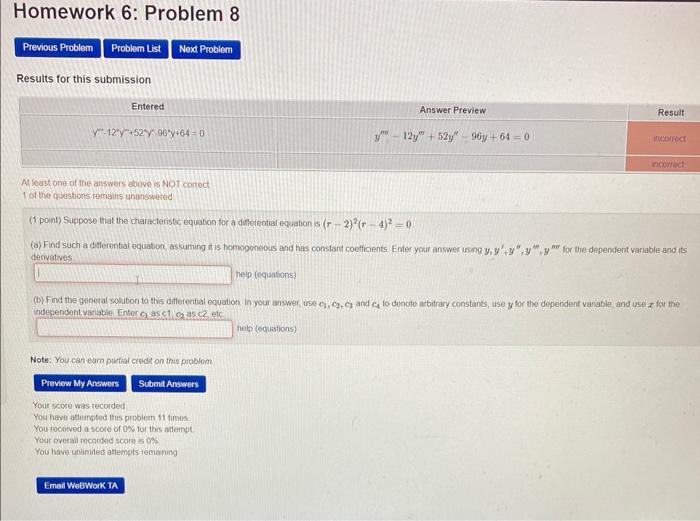 Solved Homework 6: Problem 8 Previous Problem Problem List | Chegg.com