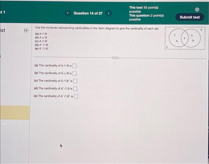 Solved Use the numerals representing cardinalities in the | Chegg.com