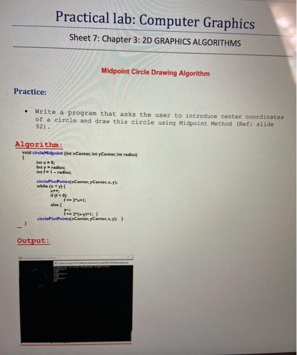 Solved Practical lab: Computer Graphics Sheet 7: Chapter 3: | Chegg.com