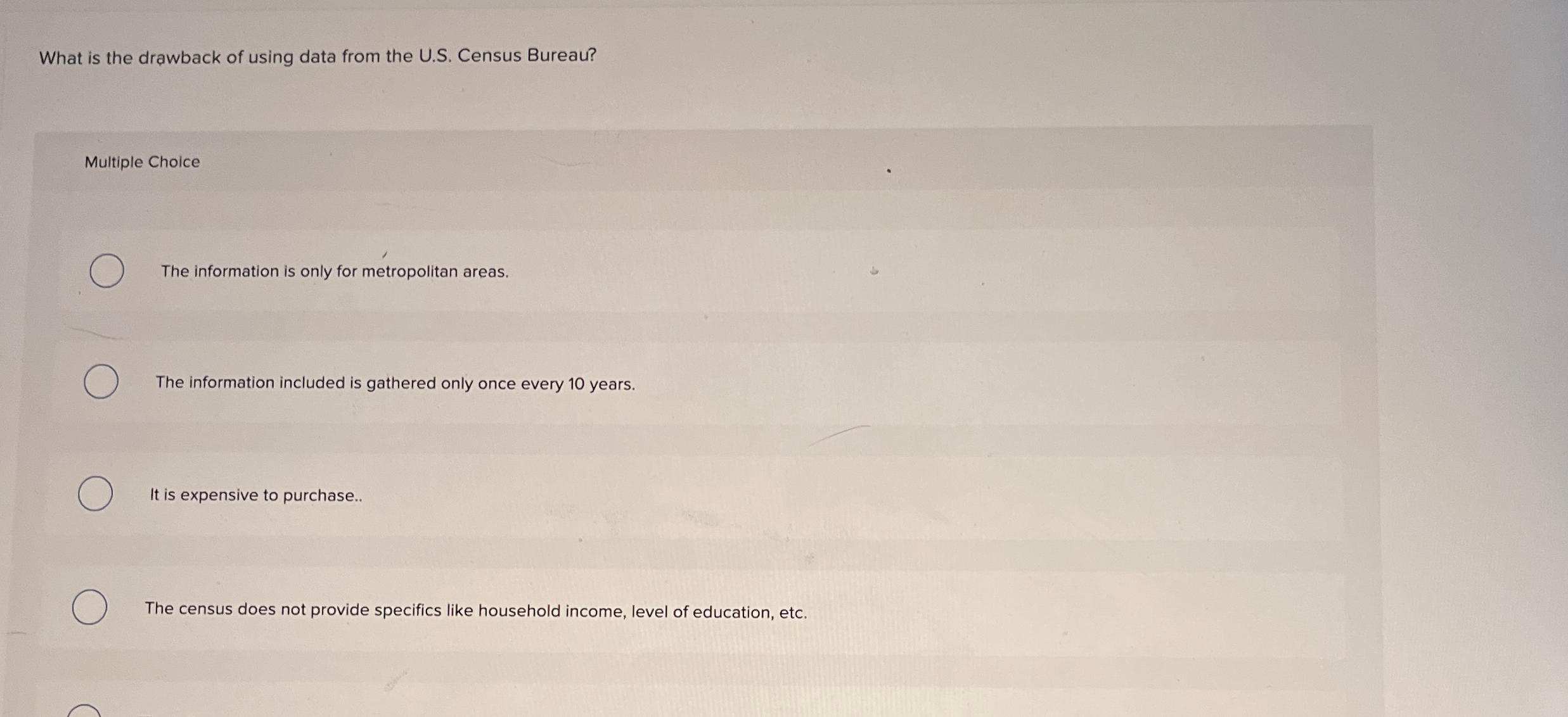 Solved What is the drawback of using data from the U.S. | Chegg.com