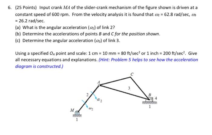 Solved ( 25 Points) Input crank MA of the slider-crank | Chegg.com