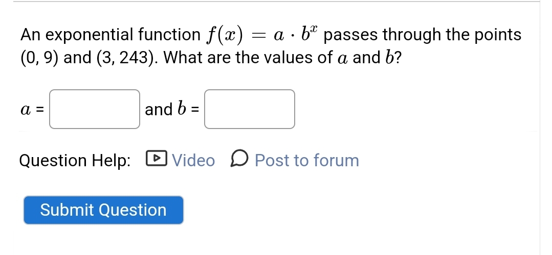 Solved An exponential function f(x)=a*bx ﻿passes through the | Chegg.com