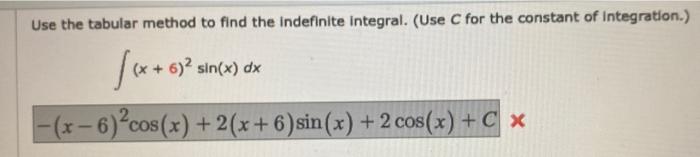 Solved Use the tabular method to find the indefinite | Chegg.com