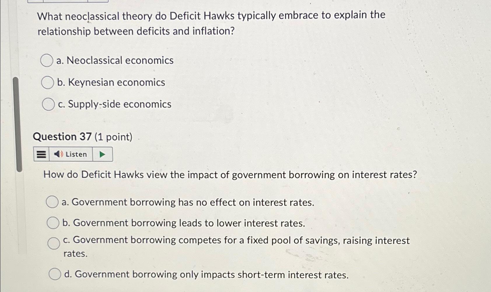 Solved What neoclassical theory do Deficit Hawks typically | Chegg.com