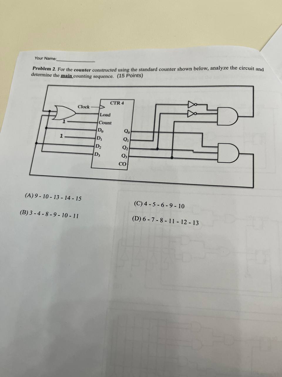 Solved Your NameProblem 2. ﻿For the counter constructed | Chegg.com