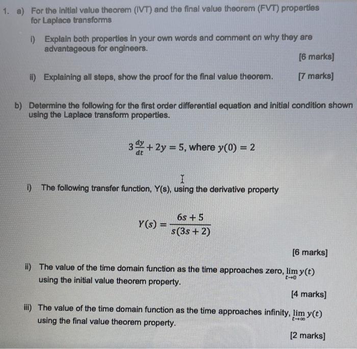 Solved 1. a) For the initial value theorem (IVT) and the | Chegg.com