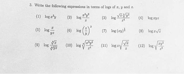 Solved 3. Write the following expressions in terms of logs | Chegg.com