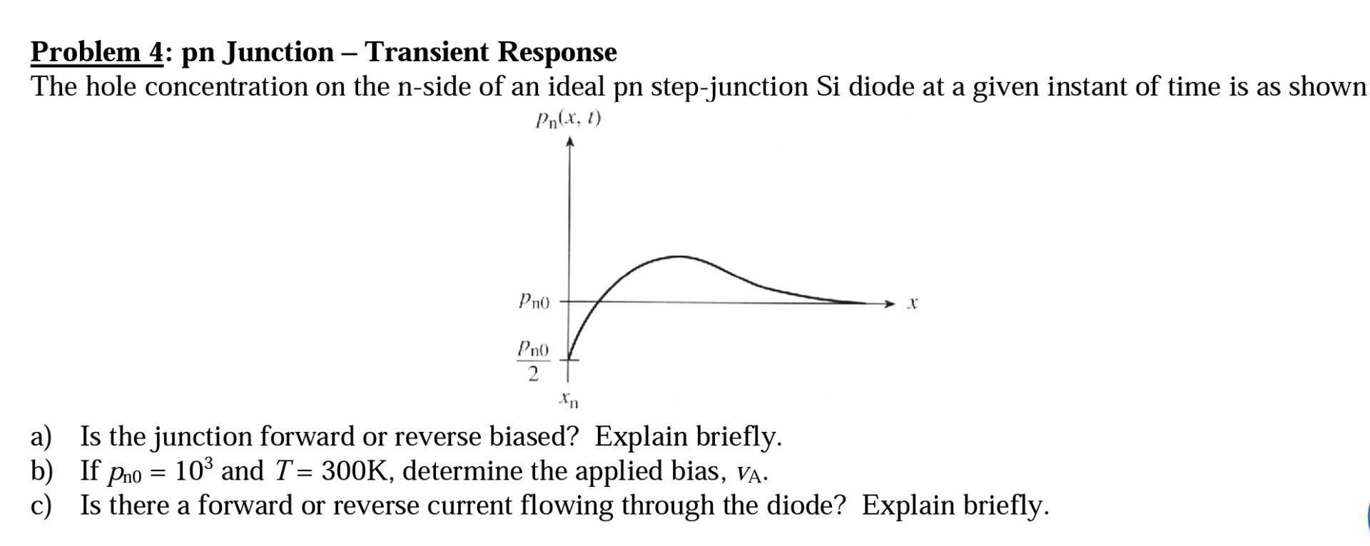 Solved Problem 4: pn Junction - Transient Response The hole | Chegg.com