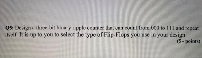 Solved Q5: Design a three-bit binary ripple counter that can | Chegg.com