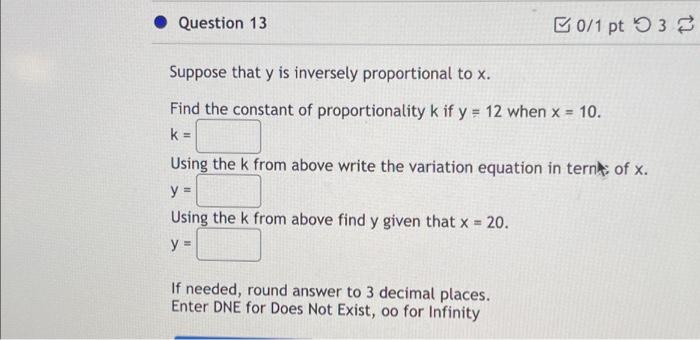 Solved Suppose that y is inversely proportional to x. Find | Chegg.com