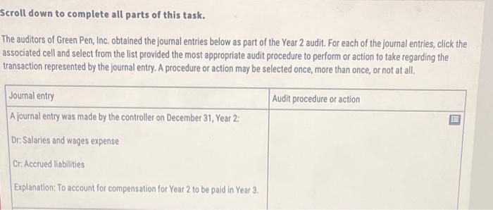 Solved scroll down to complete all parts of this task. The | Chegg.com