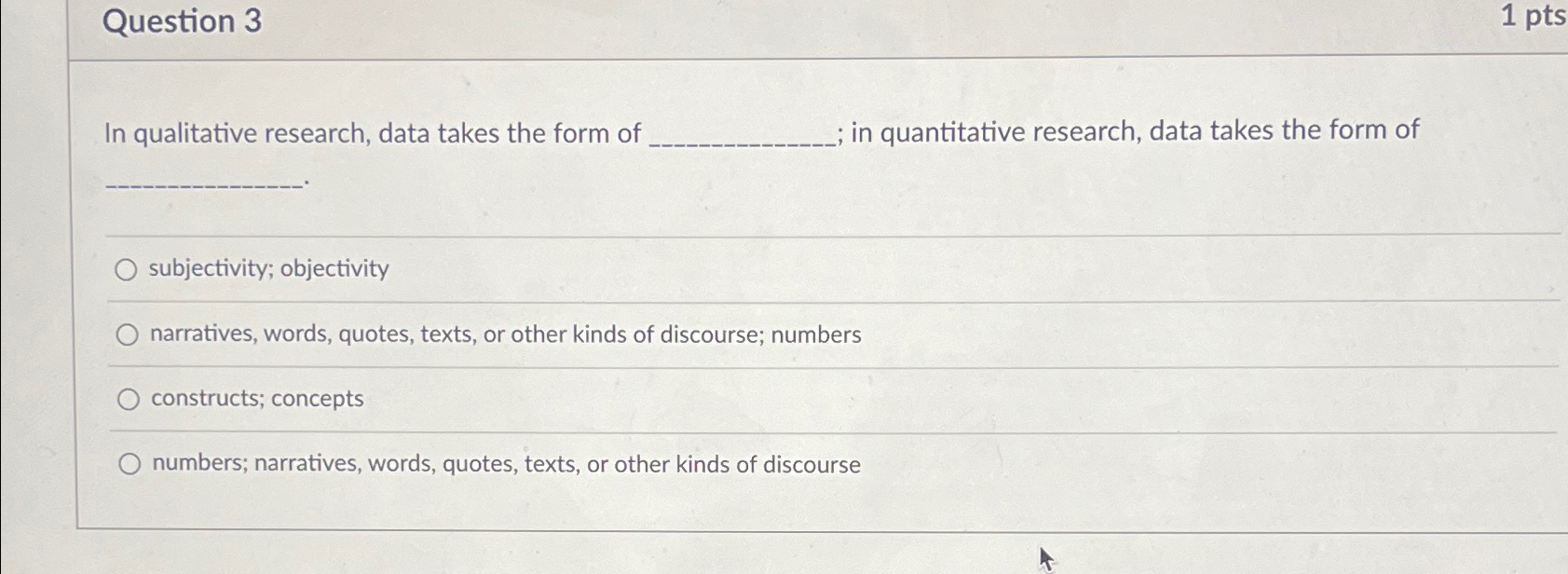 Solved Question 3In qualitative research, data takes the | Chegg.com