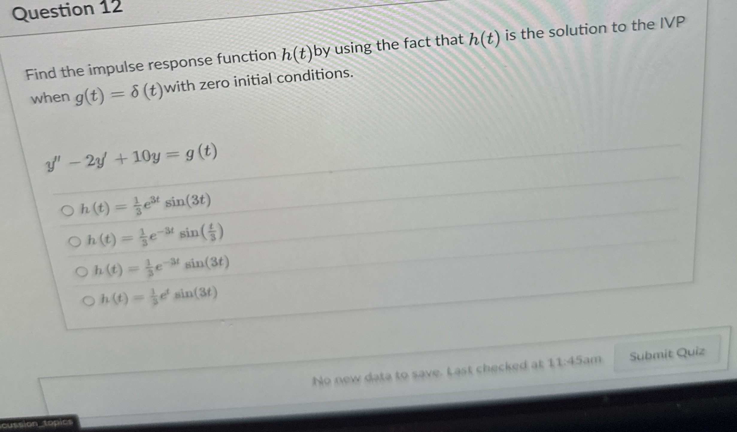 Solved Question 12Find the impulse response function h(t) | Chegg.com