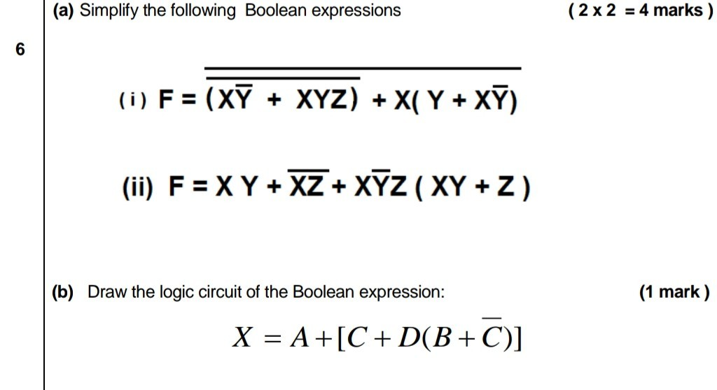 Solved (a) Simplify the following Boolean expressions (2 x 2 | Chegg.com