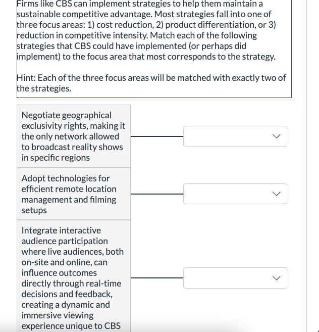 Solved Firms like CBS can implement strategies to help them | Chegg.com