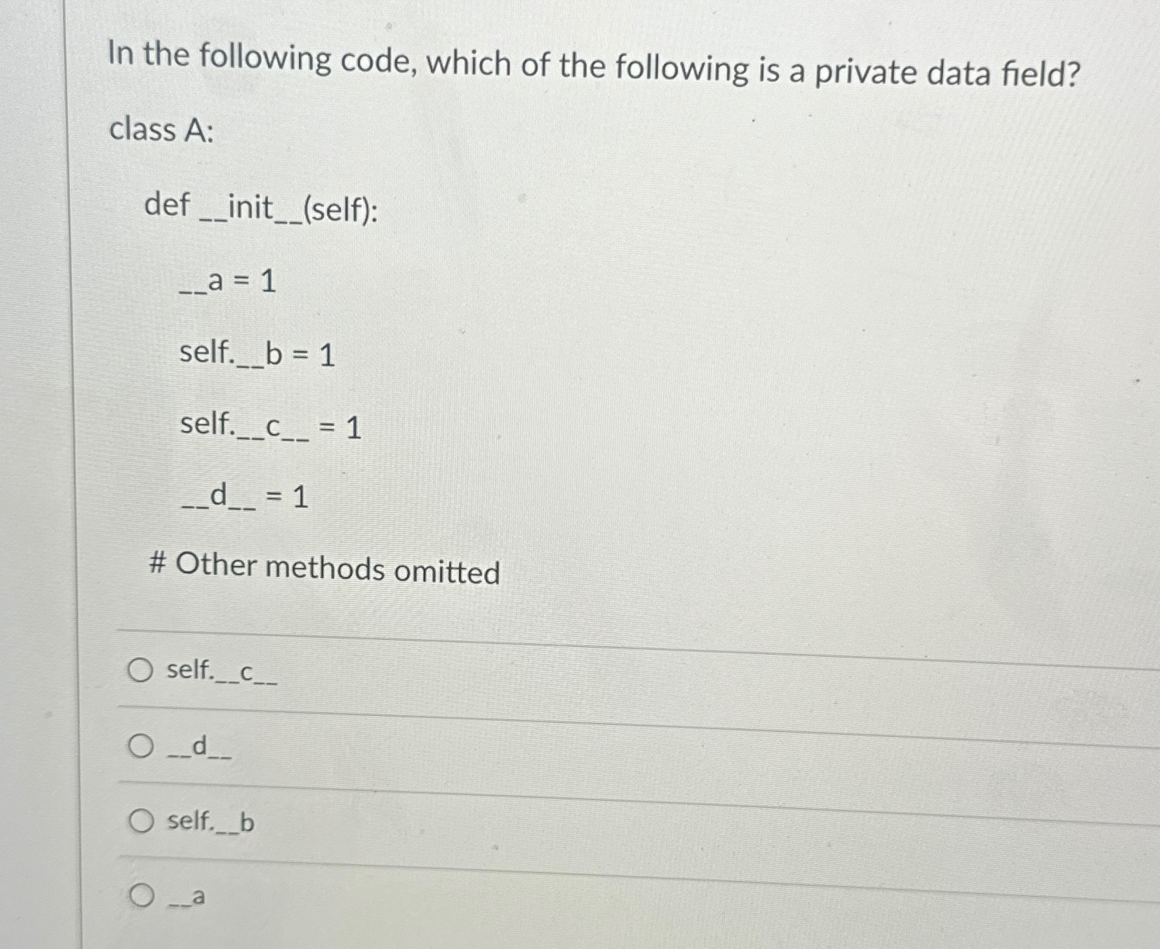 Solved In the following code, which of the following is a | Chegg.com