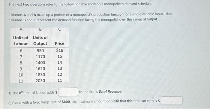 Solved The next two questions refer to the following table | Chegg.com