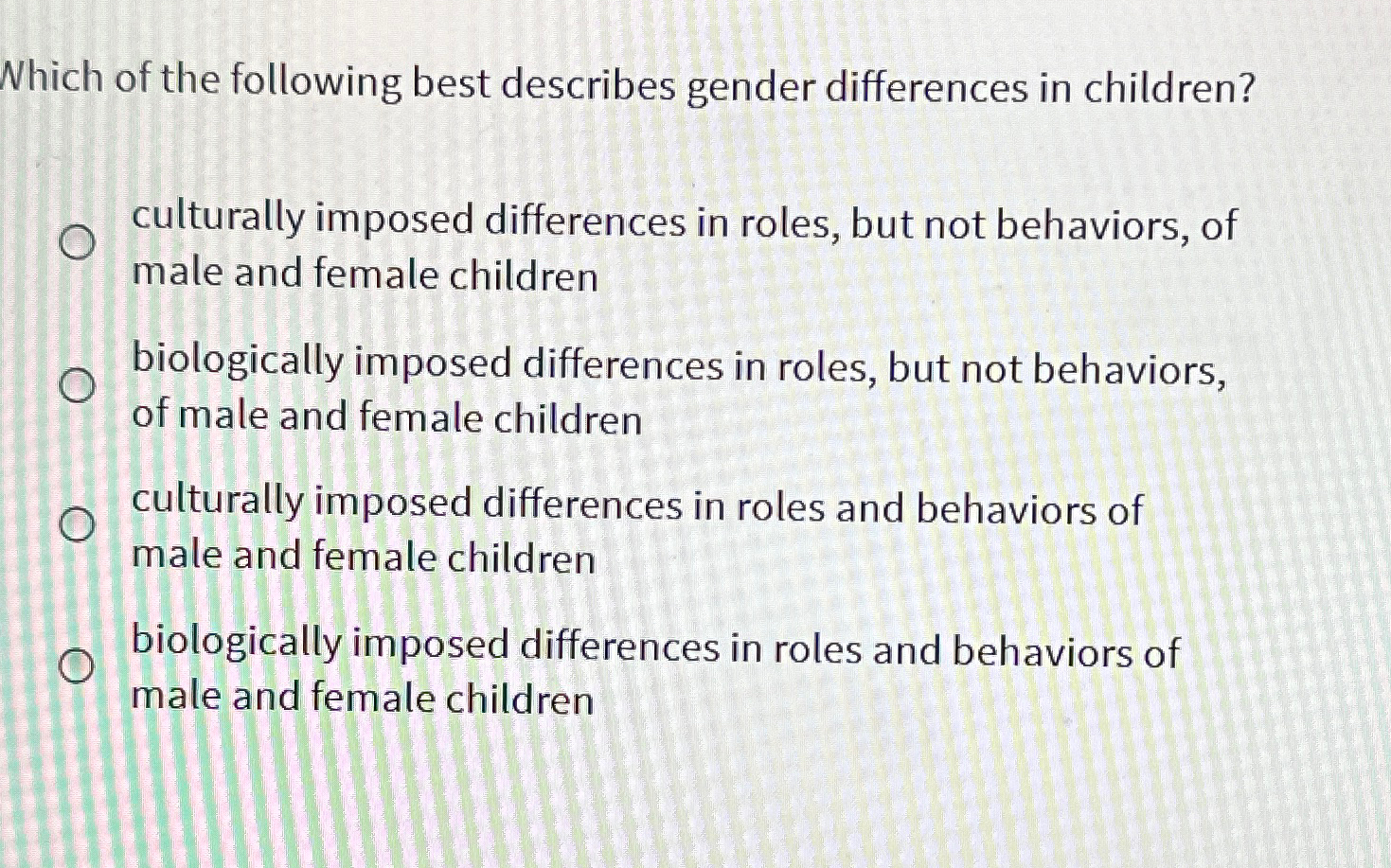 Solved Which of the following best describes gender | Chegg.com