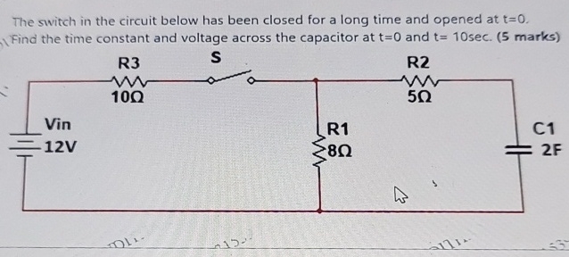 Solved The switch in the circuit below has been closed for a | Chegg.com