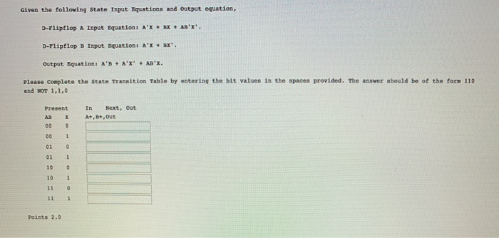 Solved Given the following State Input Equations and Output | Chegg.com