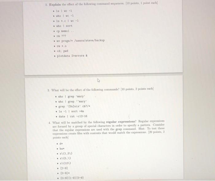 2. Explain the effect of the following command | Chegg.com