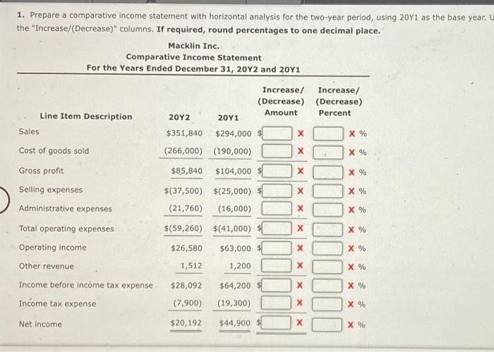 Solved 1. Prepare a comparative income statement with | Chegg.com
