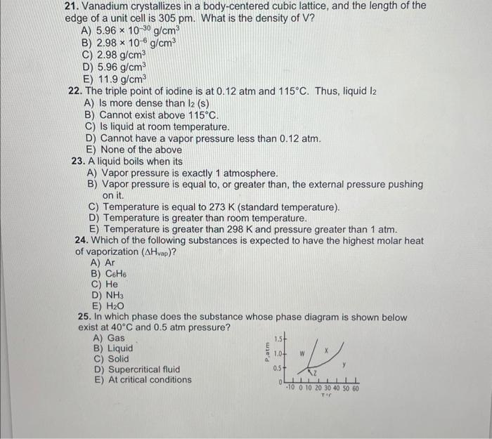 Solved 21. Vanadium crystallizes in a body-centered cubic | Chegg.com