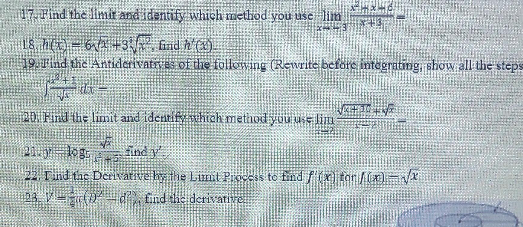 Solved 17. Find the limit and identify which method you use | Chegg.com