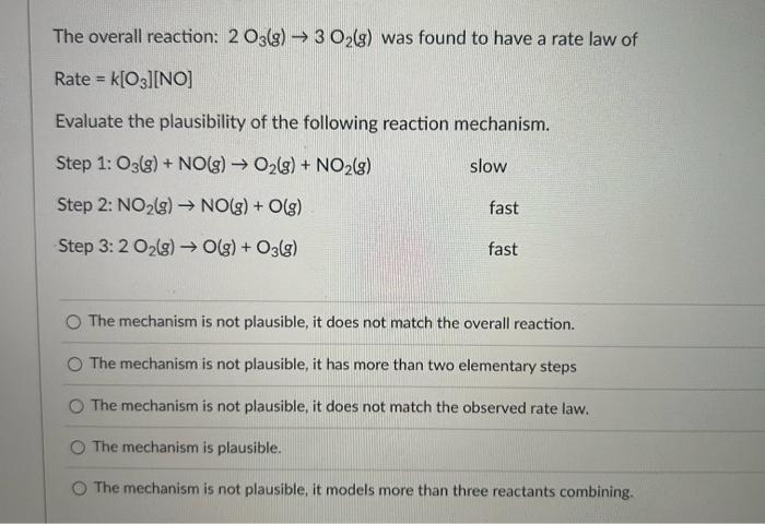 Solved The overall reaction: 2O3(g)→3O2(g) was found to have | Chegg.com