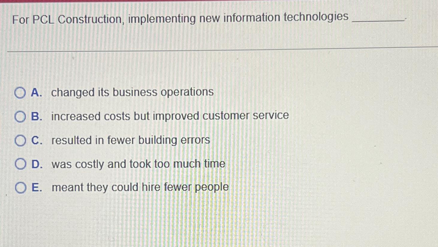 Solved For PCL Construction, implementing new information | Chegg.com