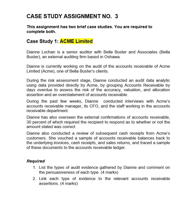 Solved CASE STUDY ASSIGNMENT NO. 3This assignment has two | Chegg.com