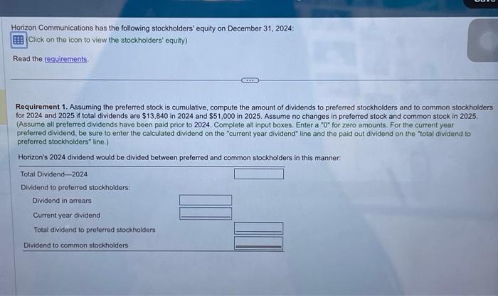 Solved Requirements 1. Assuming the preferred stock is | Chegg.com Solved Requirements 1. Assuming the preferred stock is | Chegg.com
