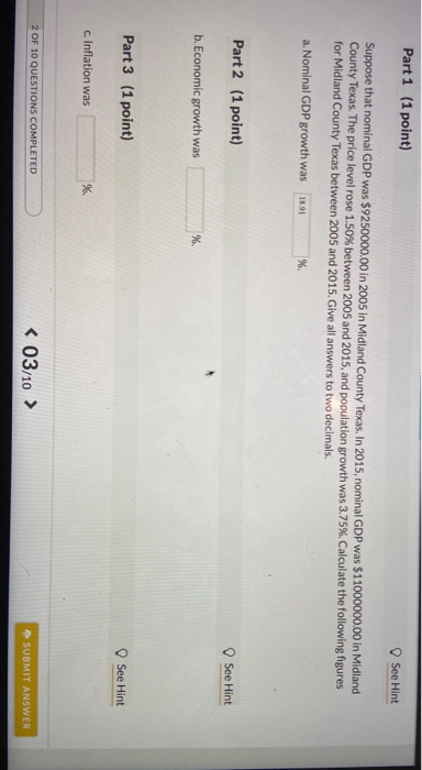 Solved Part 1 (1 point) See Hint Suppose that nominal GDP | Chegg.com