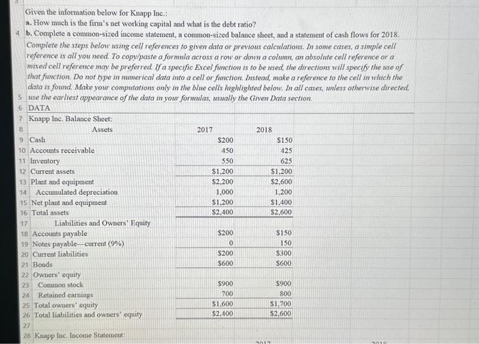 Solved Given the information below for Knapp Inc.: a. How | Chegg.com