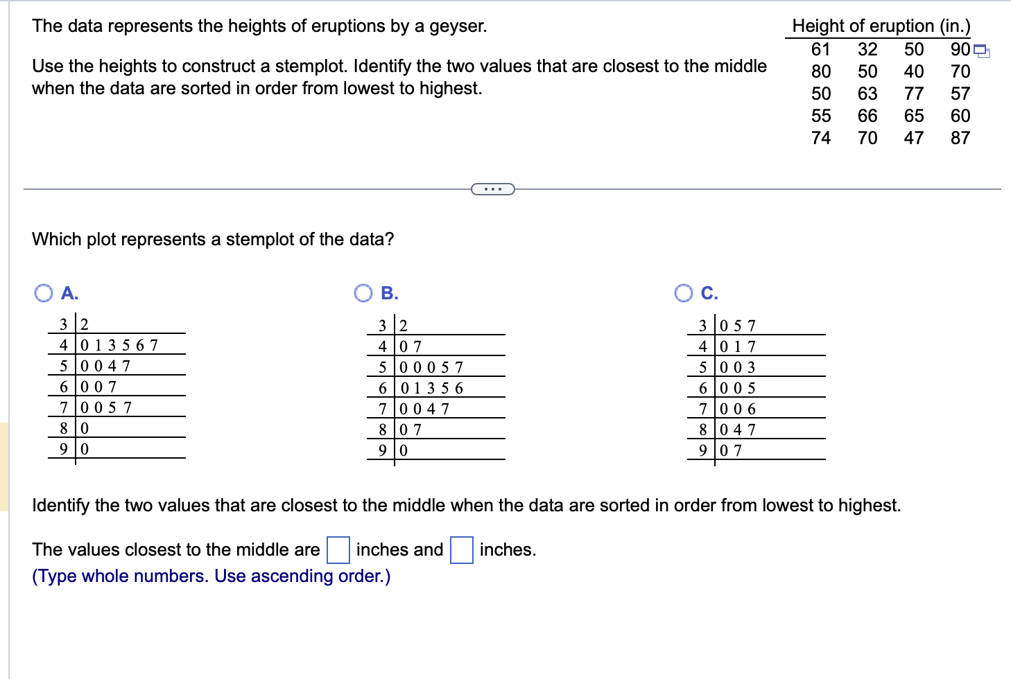 Solved The data represents the heights of eruptions by a | Chegg.com