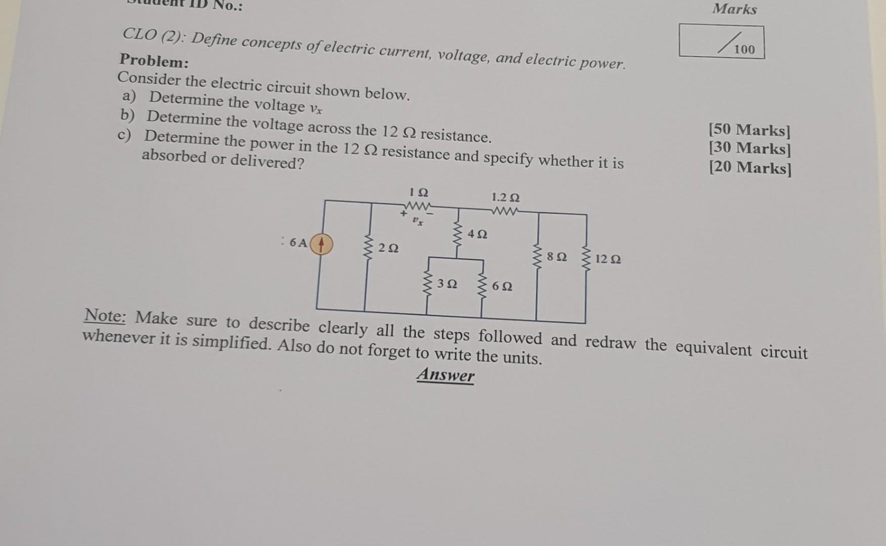 Solved CLO (2): Define concepts of electric current, | Chegg.com