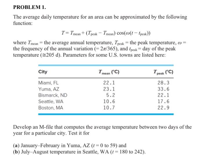 Solved PROBLEM 1. The average daily temperature for an area | Chegg.com