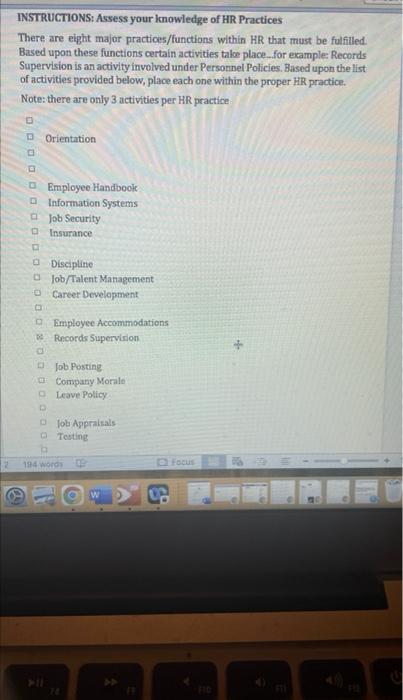 Solved HR question there has to be three activities involved | Chegg.com