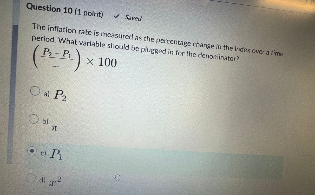Solved Question 10 (1 ﻿point)SavedThe inflation rate is | Chegg.com