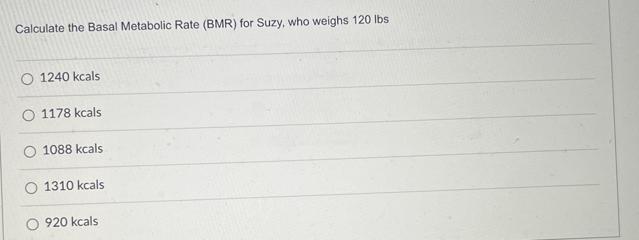 Solved Calculate the Basal Metabolic Rate (BMR) ﻿for Suzy, | Chegg.com