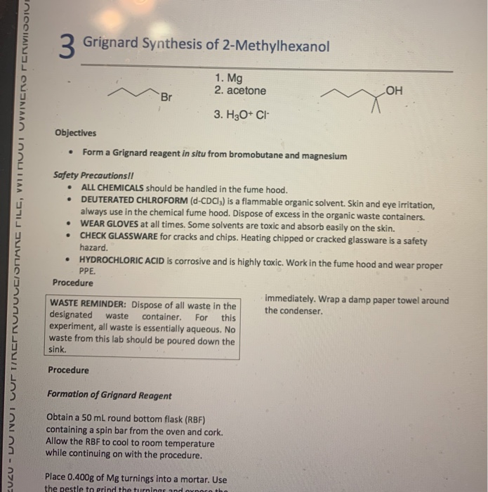 Solved 3 Grignard Synthesis of 2-Methylhexanol ОН 1. Mg 2. | Chegg.com
