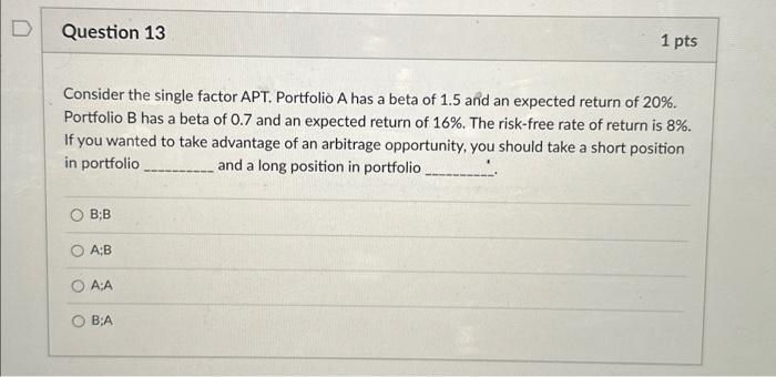 Solved Consider the single factor APT. Portfolio A has a | Chegg.com