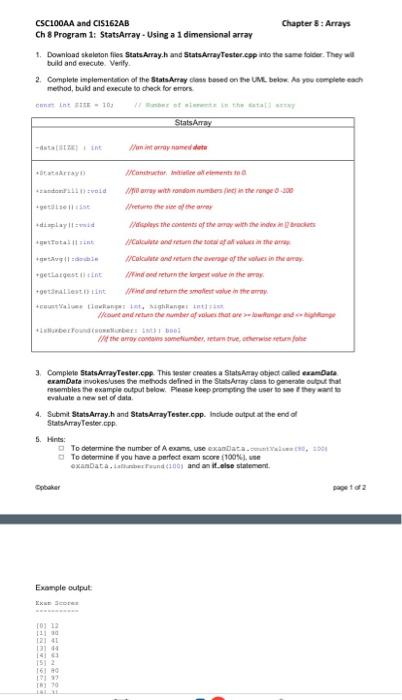 CSC100AA and CIS162AB Chapter 8: Arrays Ch 8 Program | Chegg.com