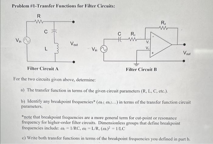 Solved Problem \#1-Transfer Functions for Filter Circuits: | Chegg.com
