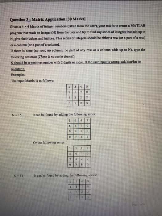 Question 3; Matris Application (30 Marks] Given a 4 x | Chegg.com