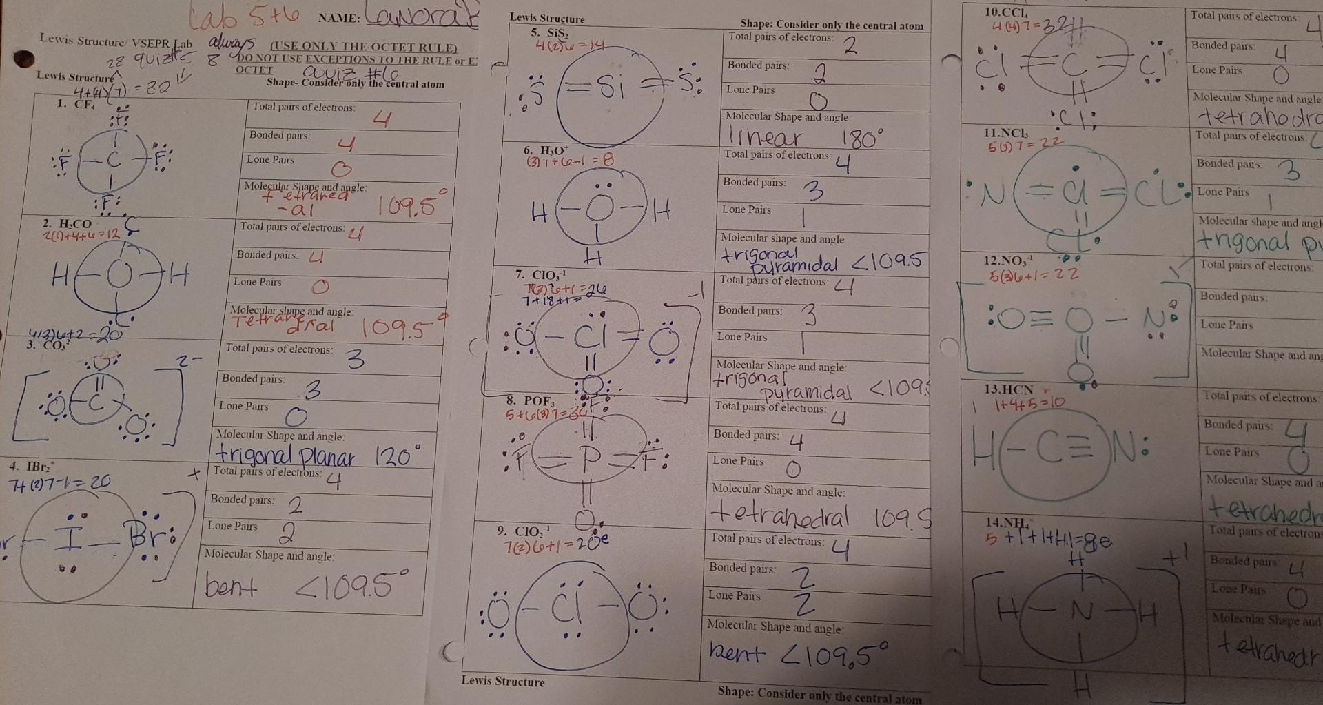 Solved :: Lewis Structure VSEPR Lab always 28 quiz | Chegg.com