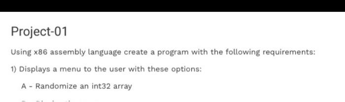 Solved Project-01 Using x86 assembly language create a | Chegg.com