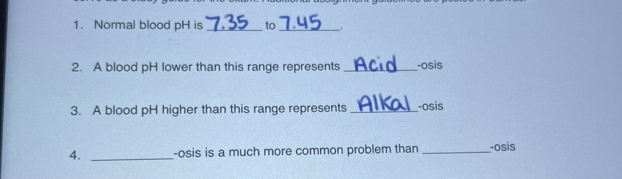 Solved Normal blood pH is q, 7.35 q, 0 7.4 45 .A blood pH | Chegg.com ...