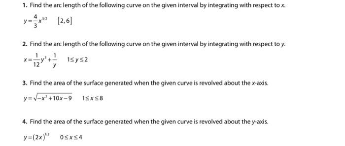 Solved 1. Find the arc length of the following curve on the | Chegg.com